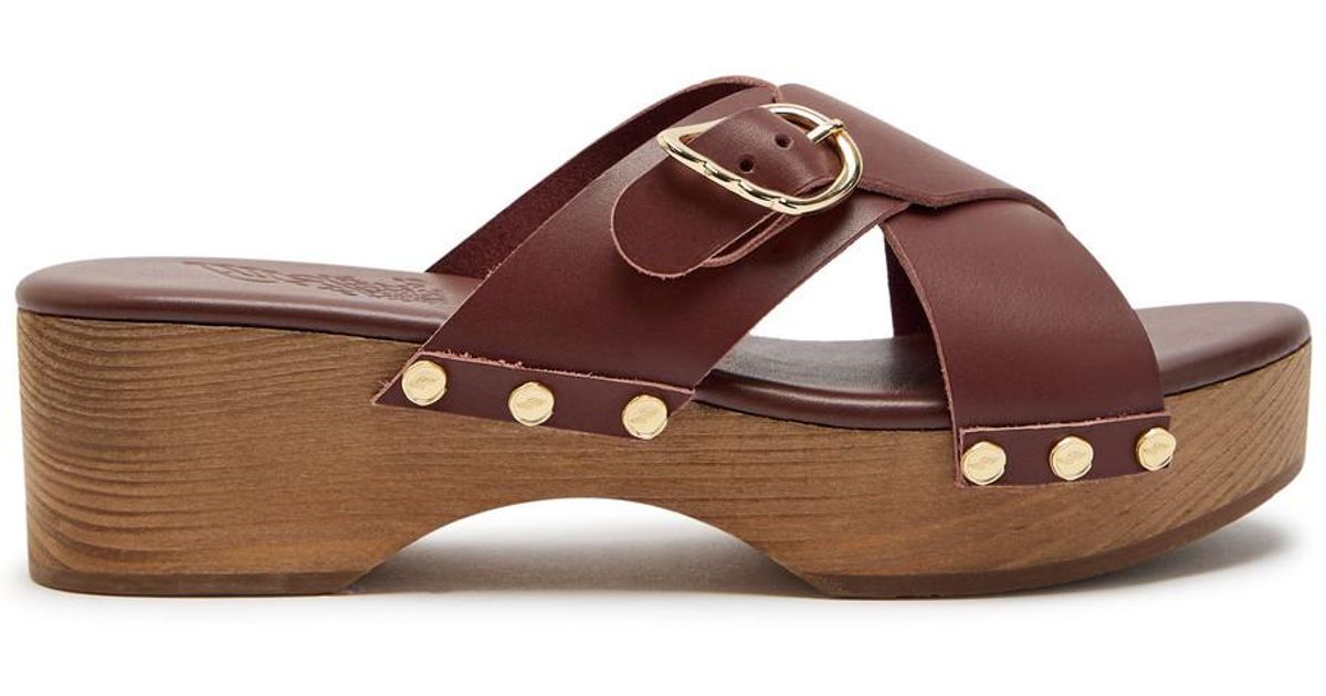 Ancient Greek Sandals Marilisa Cross-Over Leather Clogs in Brown | Lyst UK
