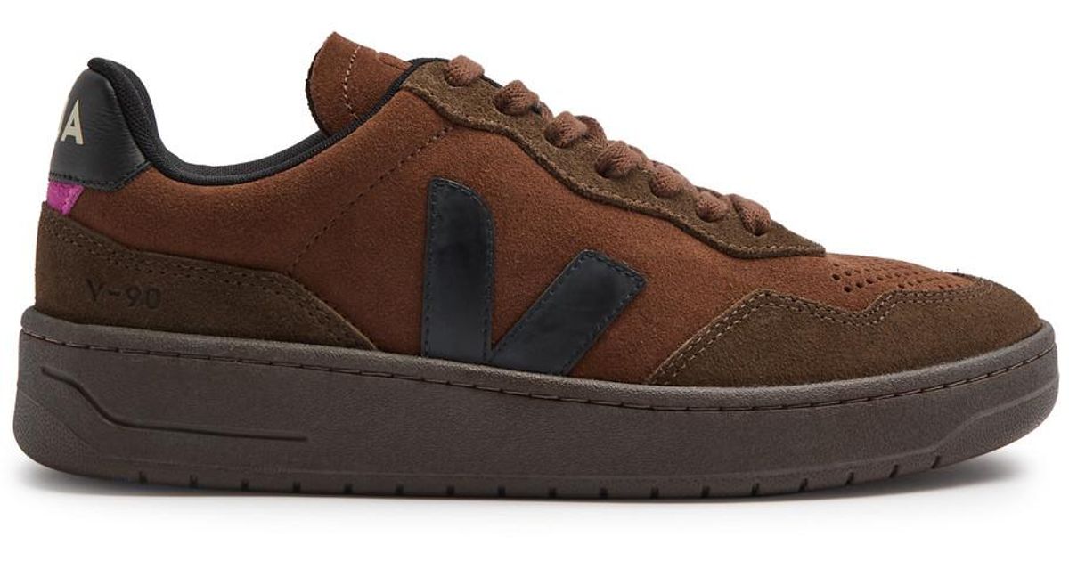 Veja V-90 Panelled Suede Sneakers in Brown | Lyst