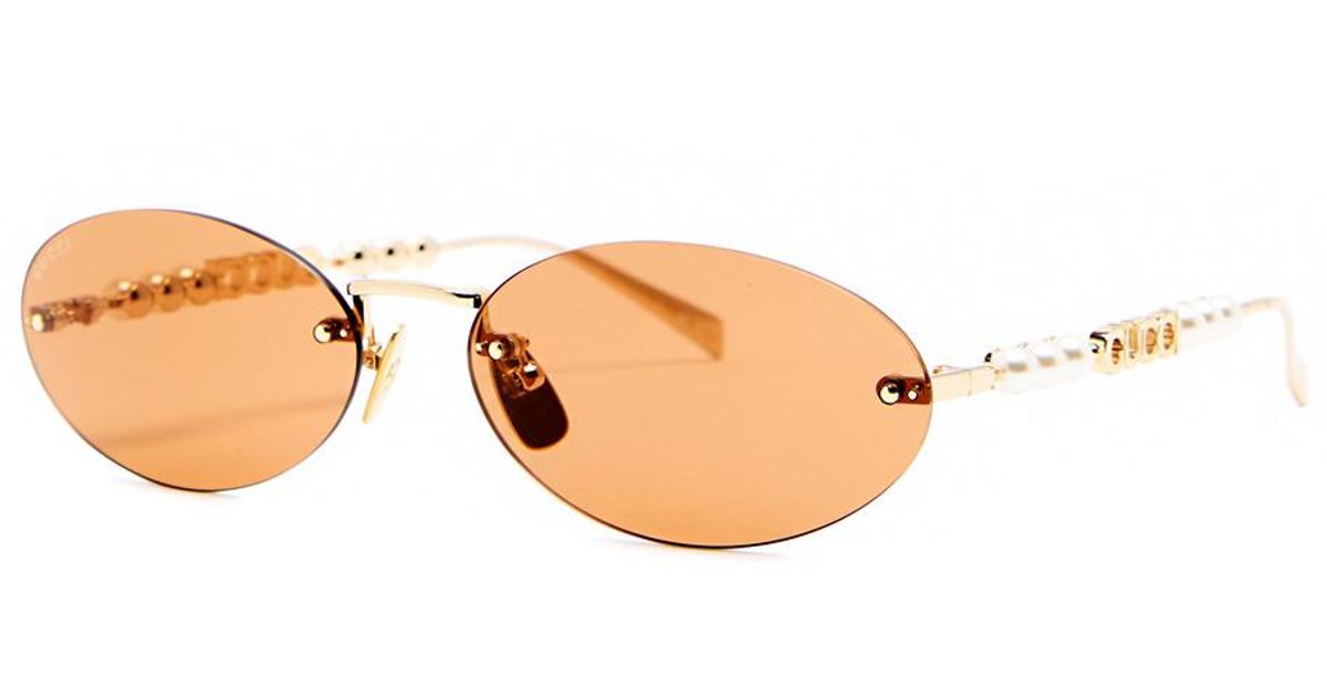 Gucci Eyewear Rimless Oval-Frame Designer Sunglasses in White | Lyst UK