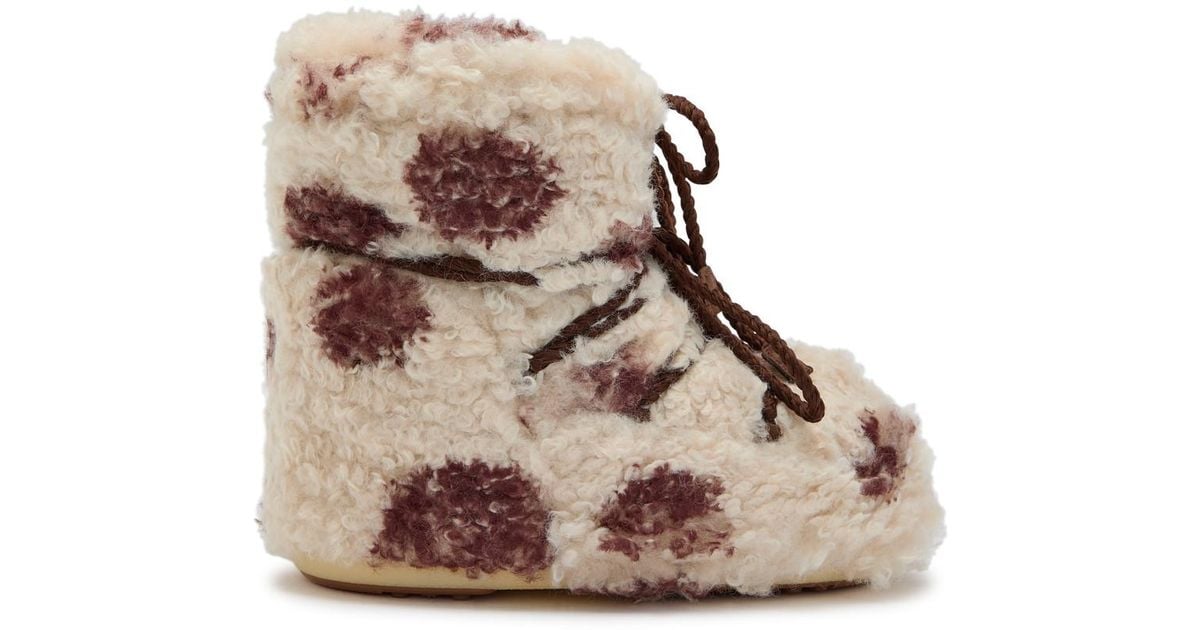 Moon Boot Icon Curly Cow-Print Faux Fur Ankle Snow Boots in Brown | Lyst UK