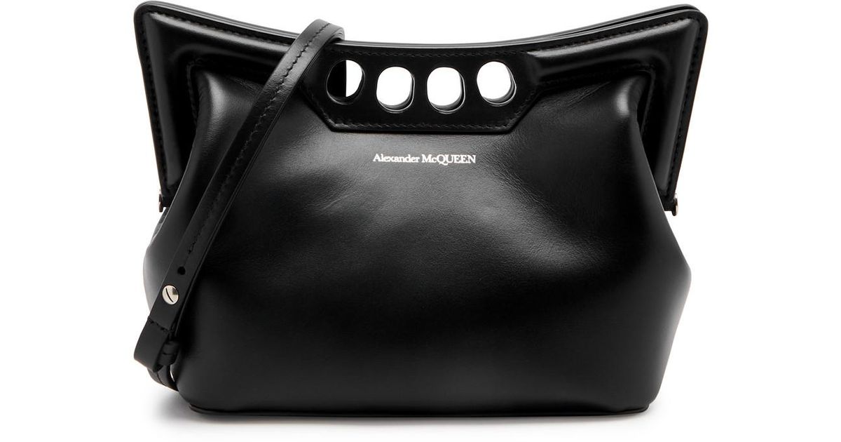 McQueen The Peak Mini Leather Cross-body Bag in Black | Lyst