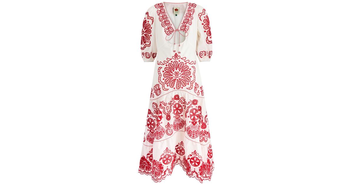 FARM Rio Richelieu Embroidered Cotton Maxi Dress | Lyst