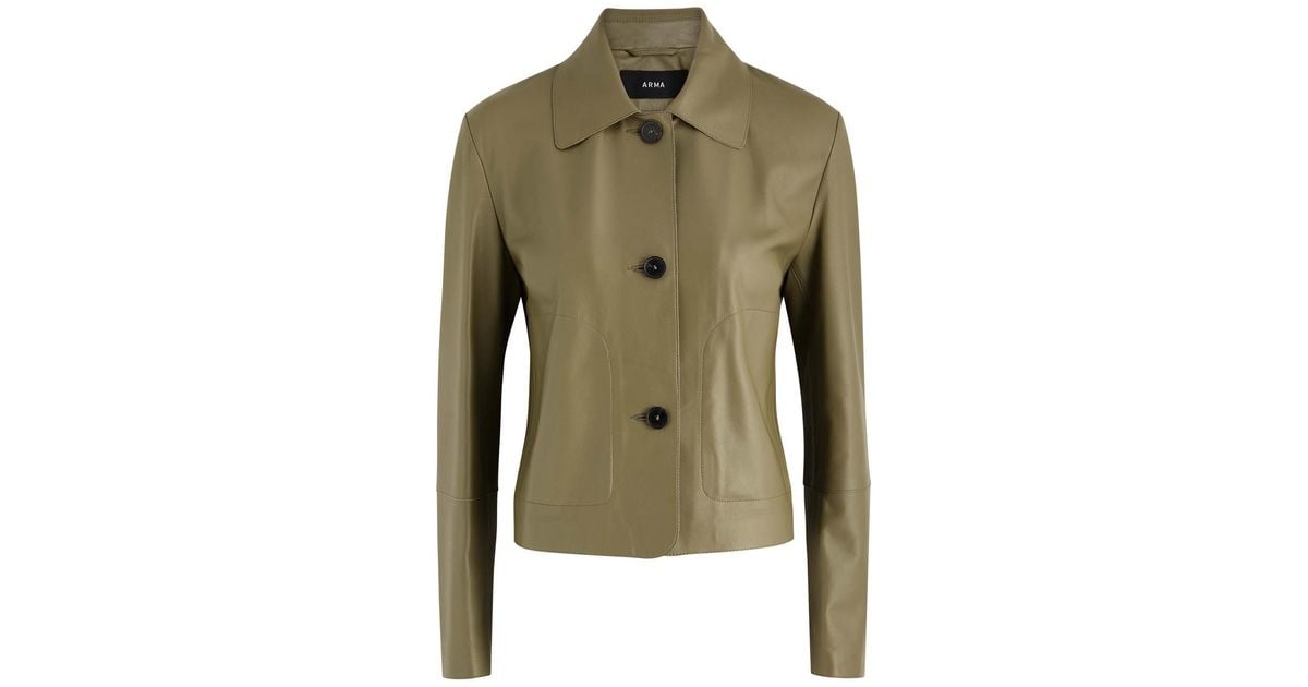 Arma Emy Panelled Leather Jacket in Green | Lyst