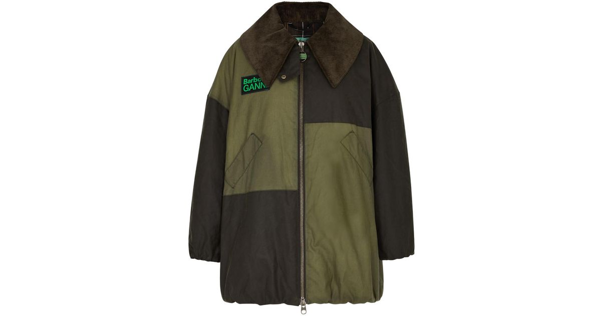 Barbour X Ganni Panelled Waxed Cotton Bomber Jacket in Green | Lyst UK