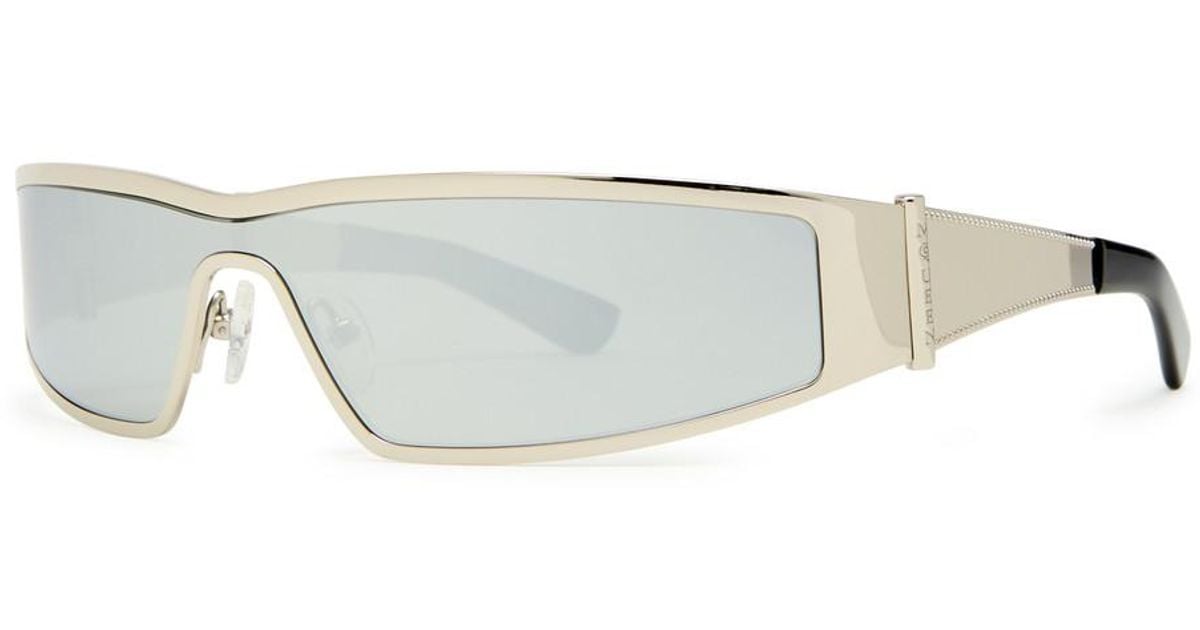 McQueen Y2K Mirrored Wraparound Mask Sunglasses in Metallic for Men ...