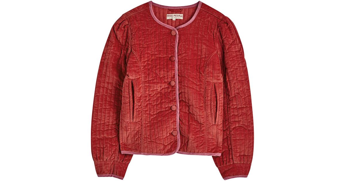 Free People Natalia Quilted Velvet Jacket in Red | Lyst