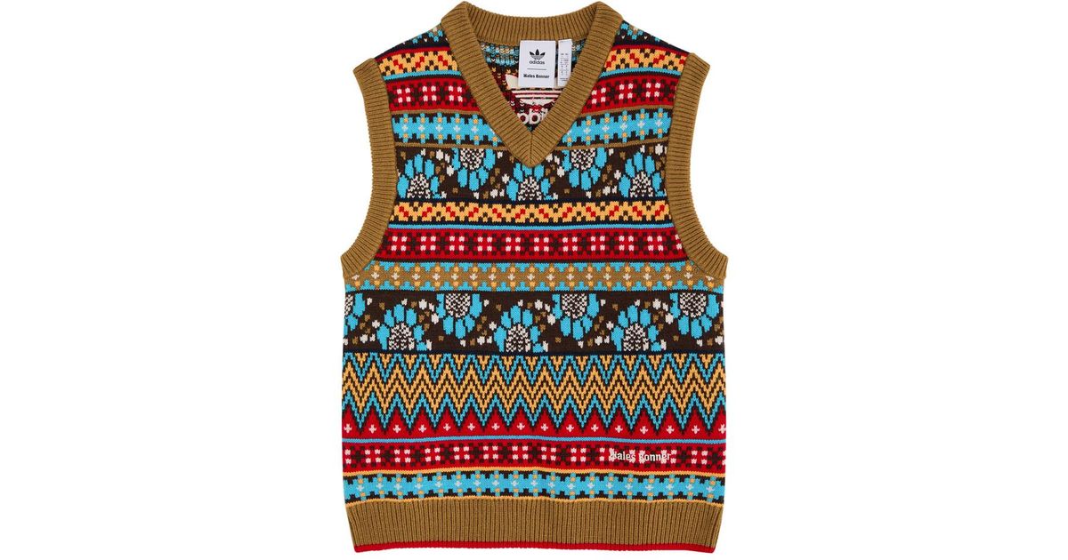 adidas Logo Intarsia Knitted Vest in Red | Lyst