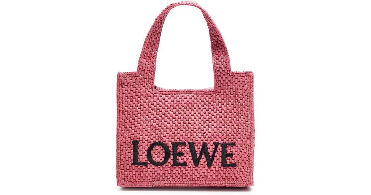 Loewe Font Mini Woven Raffia Tote in Red | Lyst