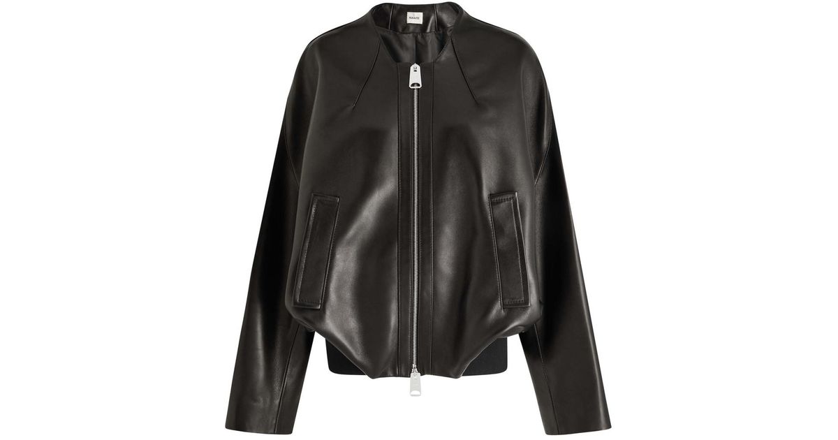 Khaite Hewit Leather Bomber Jacket in Black | Lyst