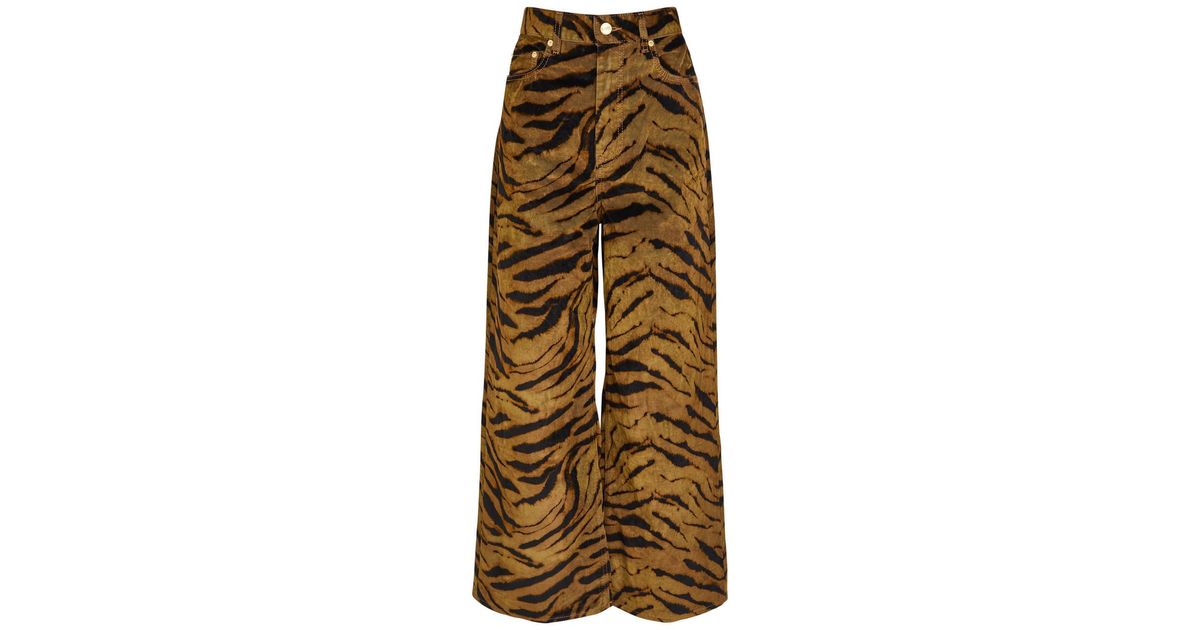 Ganni Zebra-Print Wide-Leg Jeans in Natural | Lyst UK