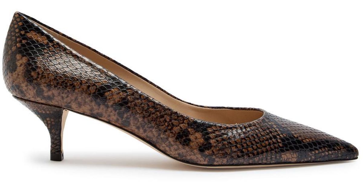 Stuart Weitzman Power 50 Python-Effect Leather Pumps in Brown | Lyst