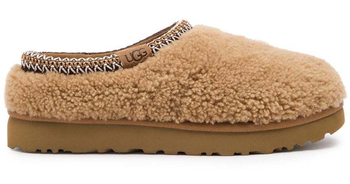 UGG Tasman Maxi Curly Shearling Flatform Slippers in Brown | Lyst