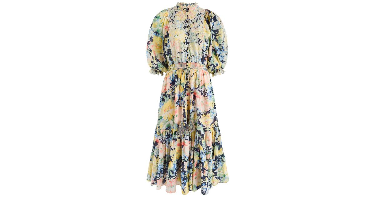 byTiMo Floral-Print Embroidered Cotton-Blend Midi Dress in White | Lyst