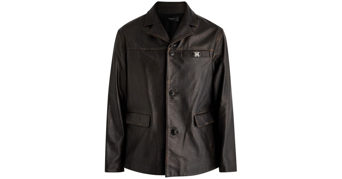 Amiri Tumbled Leather Jacket in Black for Men | Lyst
