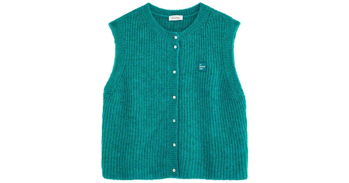 American Vintage Ribbed Knitted Vest in Green | Lyst