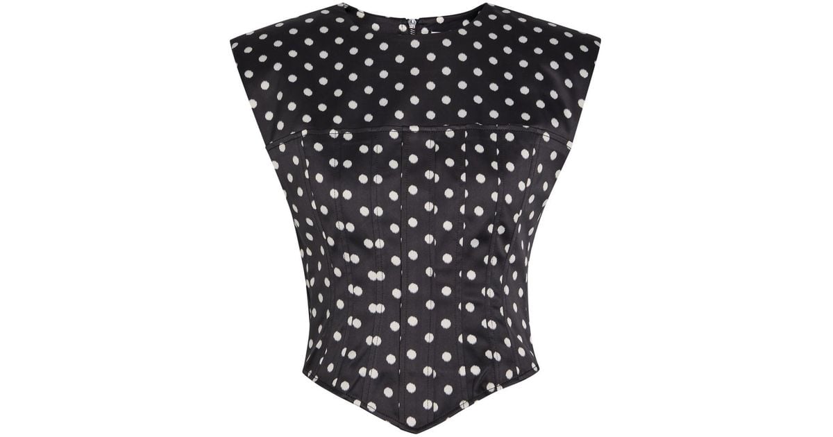 Ganni Polka-Dot Corset-Style Satin Top in Black | Lyst UK