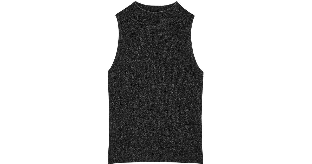 Vince Metallic-Knit Tank in Black | Lyst