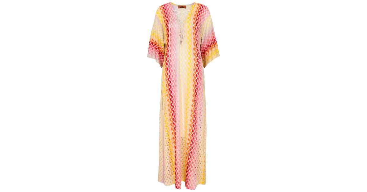 Missoni Metallic Fine-Knit Maxi Kaftan in Orange | Lyst Missoni Metallic Fine-Knit Maxi Kaftan in Orange | Lyst