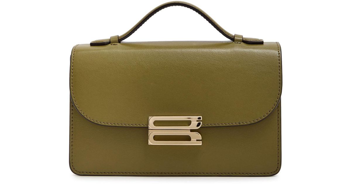 Victoria Beckham Dorian Mini Grained-Leather Top Handle Bag in Green ...