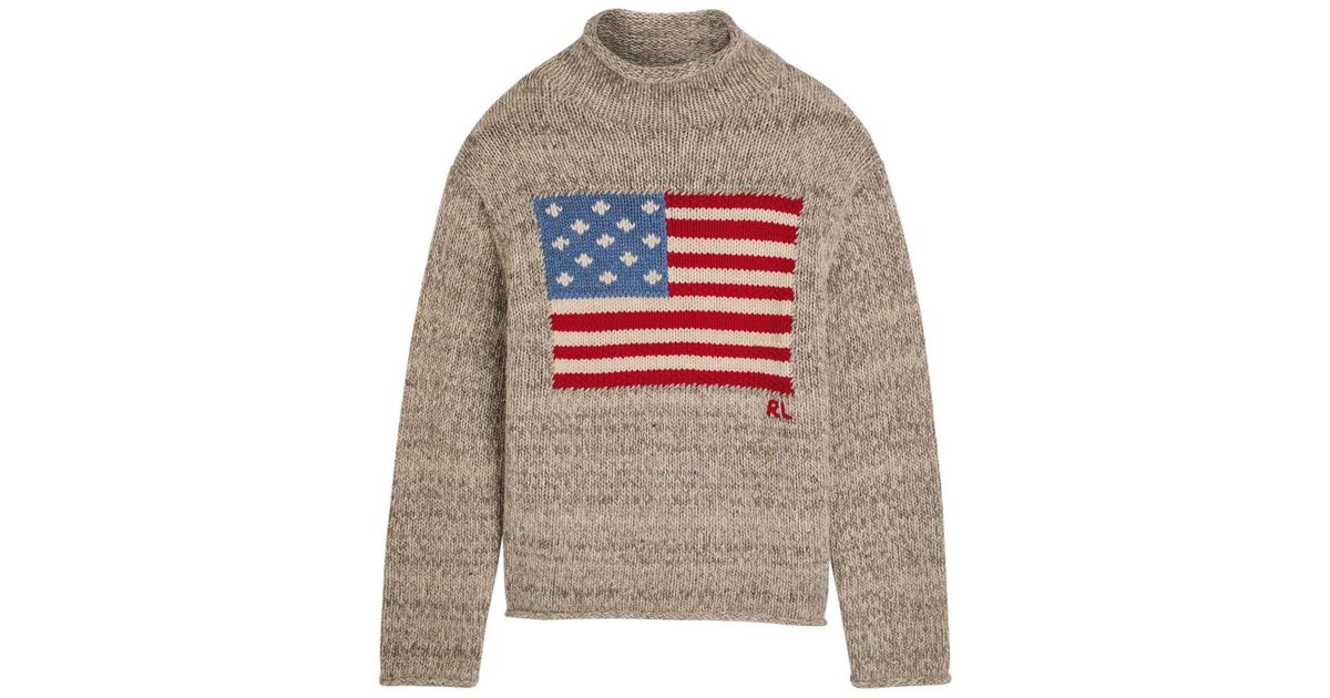Polo Ralph Lauren Flag Wool-Blend Jumper in Grey | Lyst UK