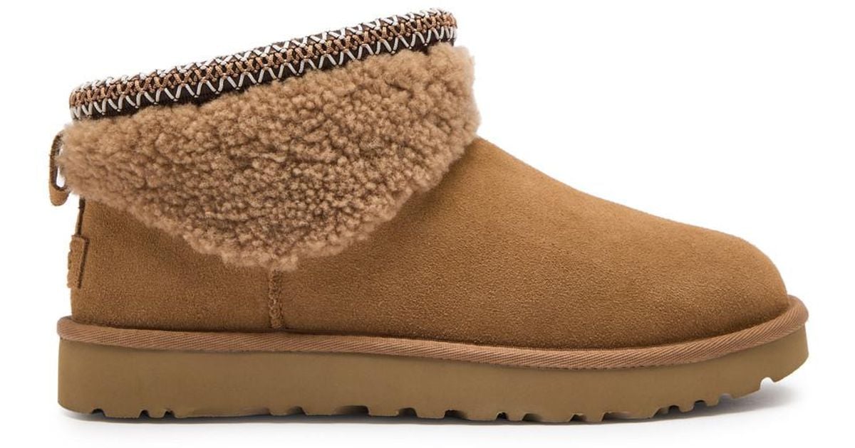 UGG Classic Ultra Mini Maxi Curly Suede Ankle Boots in Brown | Lyst