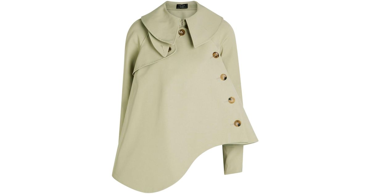 A.W.A.K.E. MODE Asymmetric Gabardine Trench Jacket in Natural | Lyst