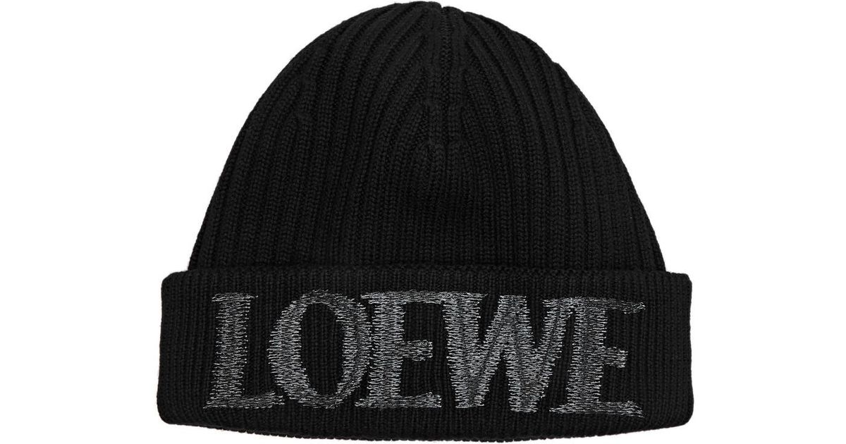 Loewe Logo-Embroidered Wool Beanie in Black for Men | Lyst UK