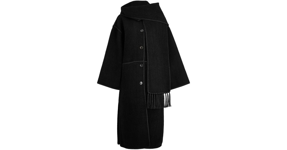 TOTEME Scarf-Effect Wool-Blend Coat in Black | Lyst