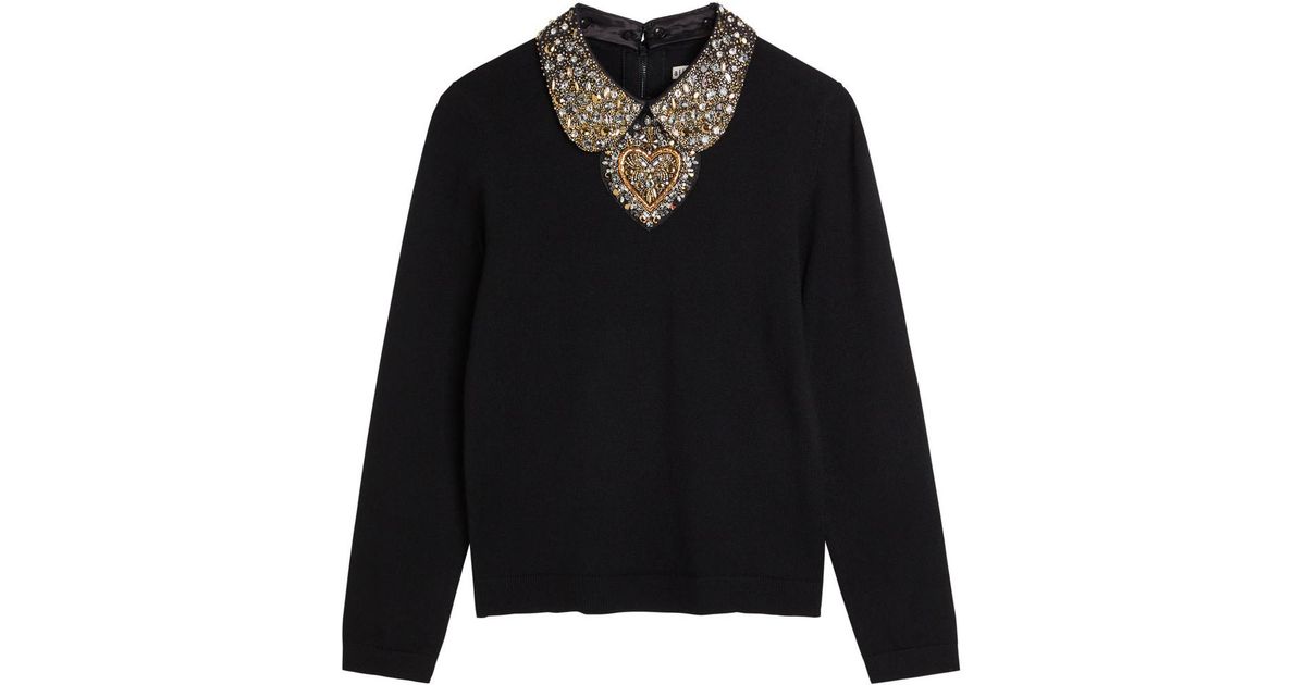 Alice + Olivia Porla Embellished Stretch-Wool Top in Black | Lyst UK
