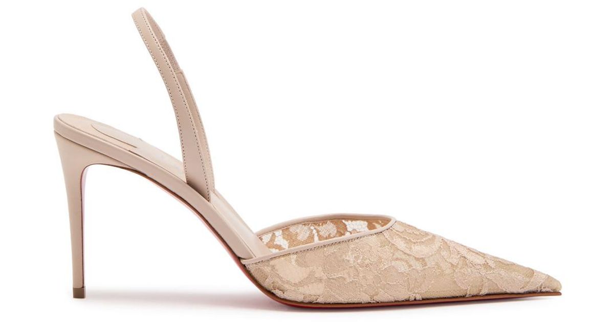Christian Louboutin Kate Max O Sling Lace 85 Leather Pumps in Pink | Lyst