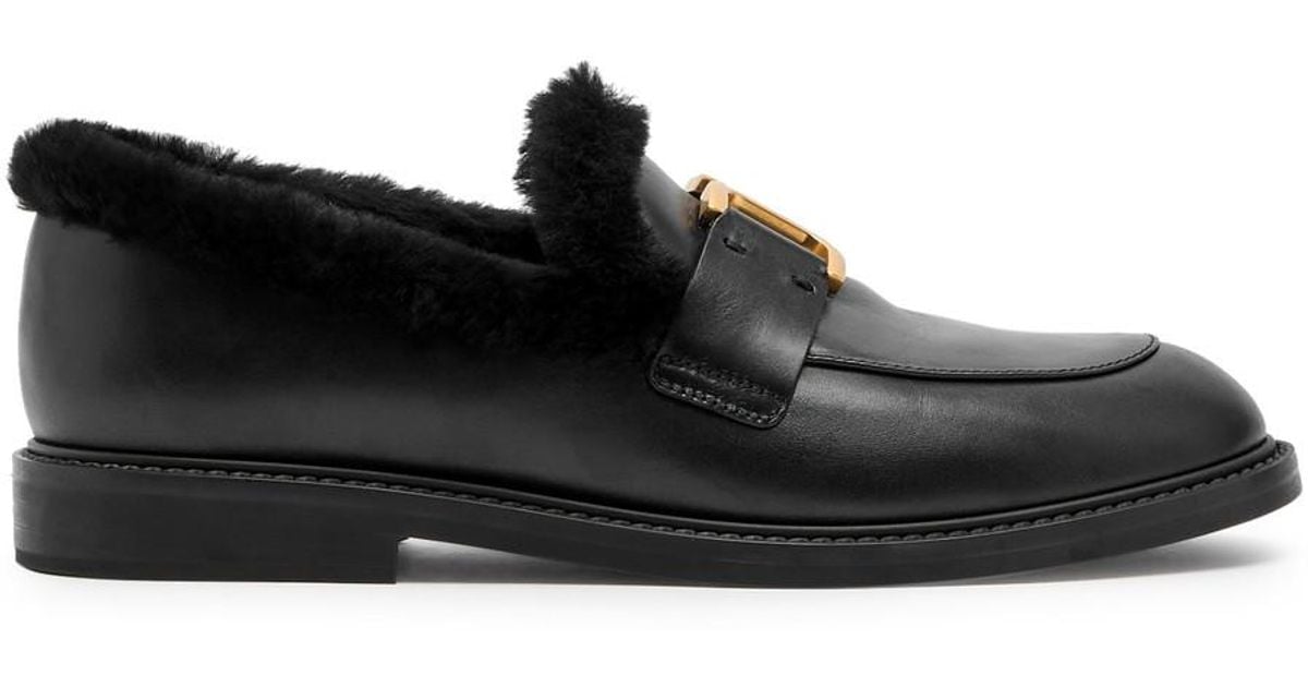 Chloé Marcie Shearling-Lined Leather Loafers in Black | Lyst