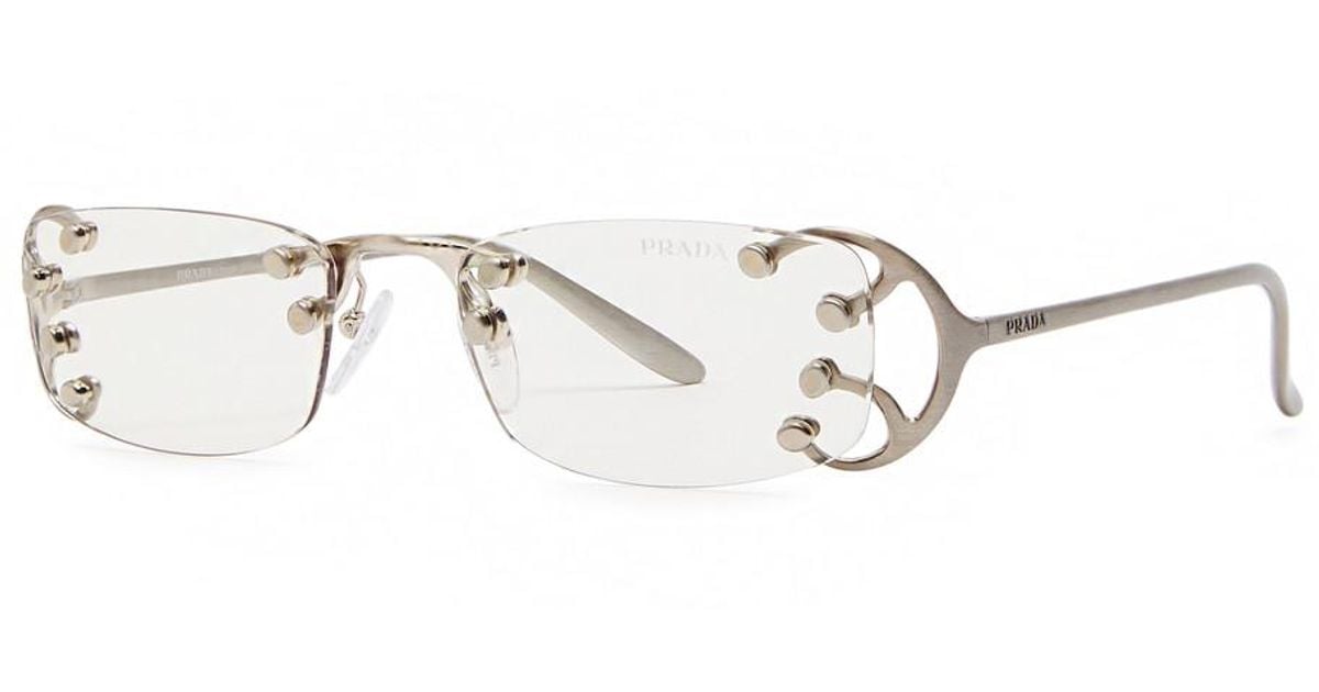Prada Narrow Rimless Sunglasses in Metallic | Lyst UK