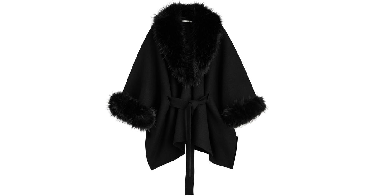 Alice + Olivia Joanna Faux Fur-Trimmed Wool Coat in Black | Lyst