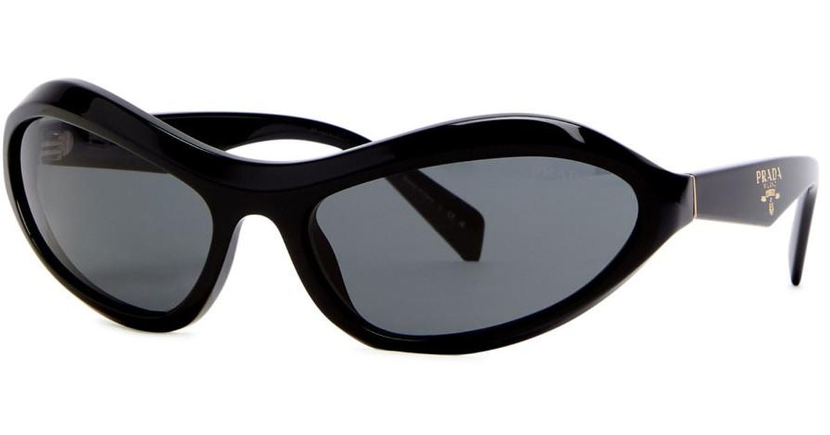 Prada Oval-Frame Sunglasses in Black | Lyst UK