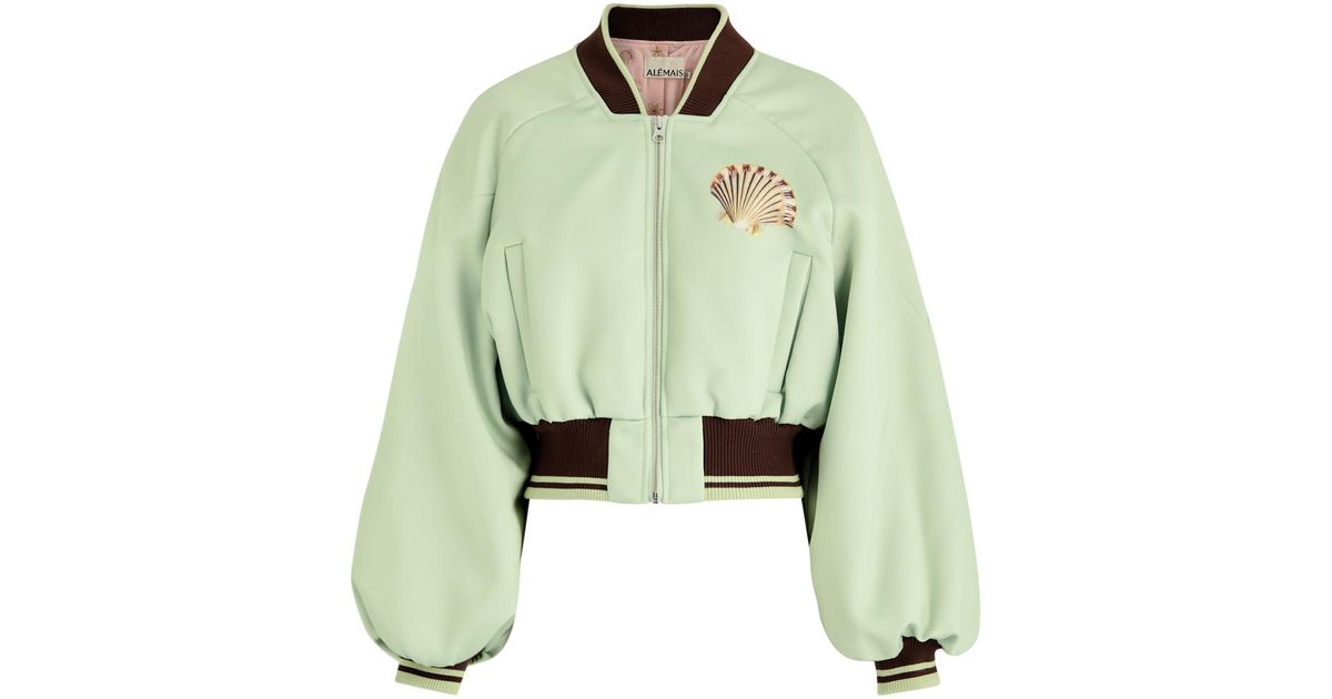 ALÉMAIS Opal Printed Satin Bomber Jacket in Green | Lyst