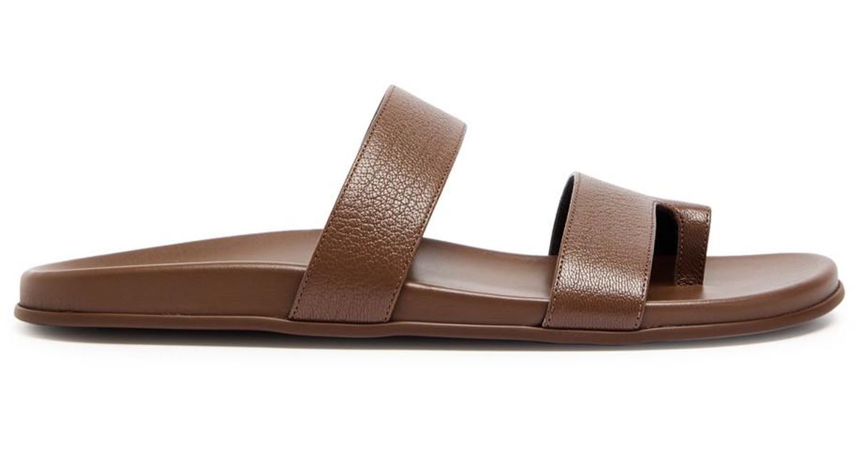 The Row Hugh Grained Leather Sliders in Brown | Lyst