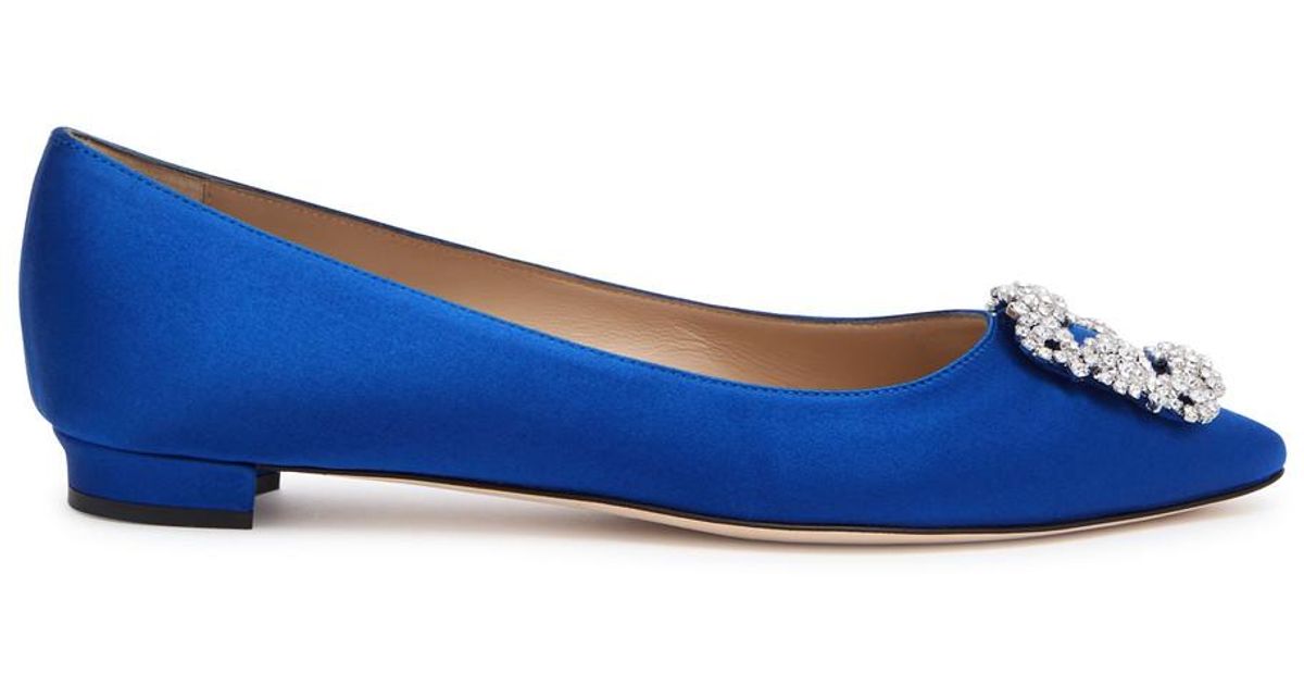 Manolo Blahnik Hangisiflat 10 Silk-Satin Flats in Blue | Lyst