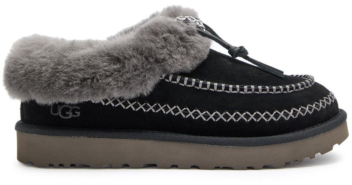 UGG Tasman Alpine Suede Flatform Slippers in Black | Lyst