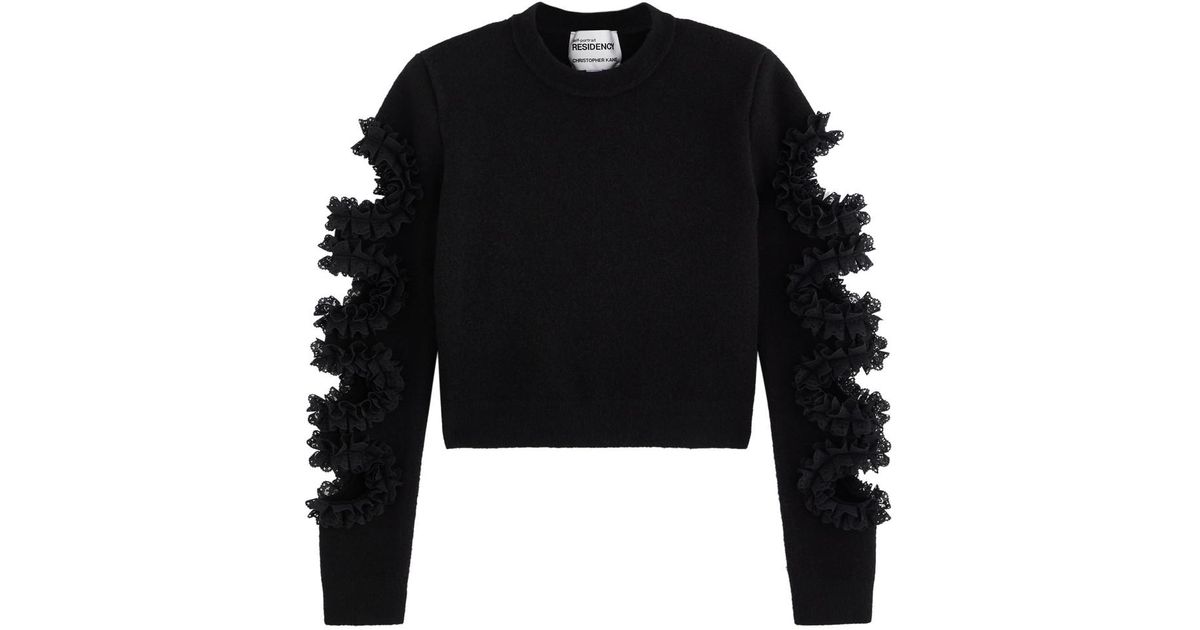 Self-Portrait X Christopher Kane Lace-Trimmed Cut-Out Jumper in Black ...