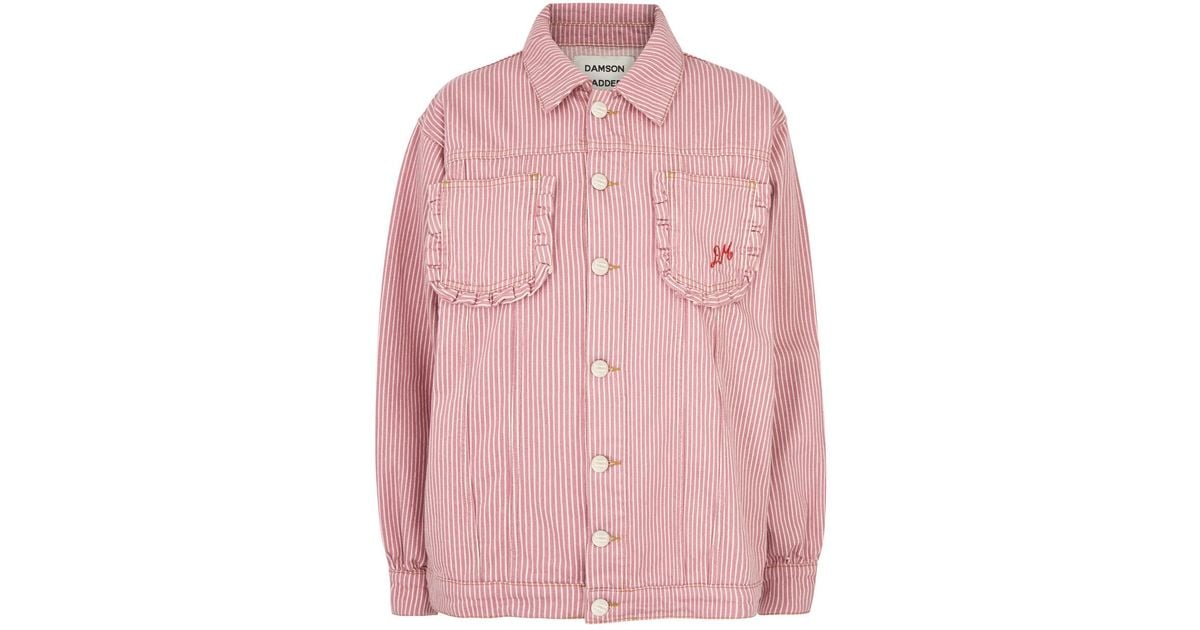 Damson Madder Frilly Striped Denim Jacket in Pink | Lyst