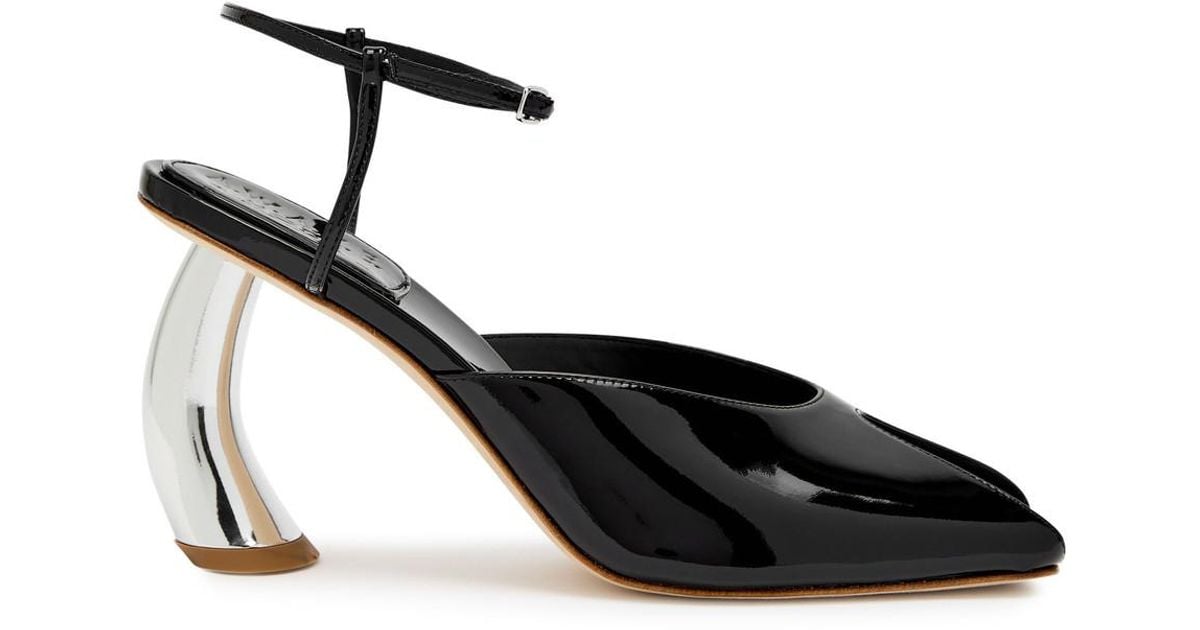 A.W.A.K.E. MODE Giustine 90 Peep-Toe Patent Leather Sandals in Black ...