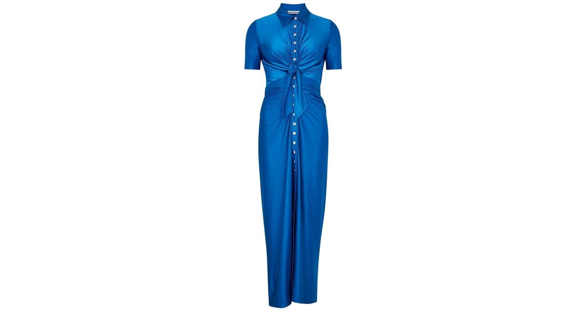 Paco Rabanne Ruched Satin-jersey Midi Dress in Blue | Lyst