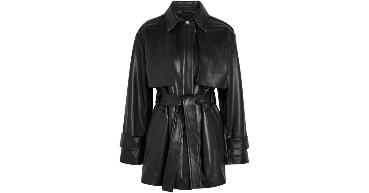 Nour Hammour Priya Belted Leather Jacket in Black | Lyst