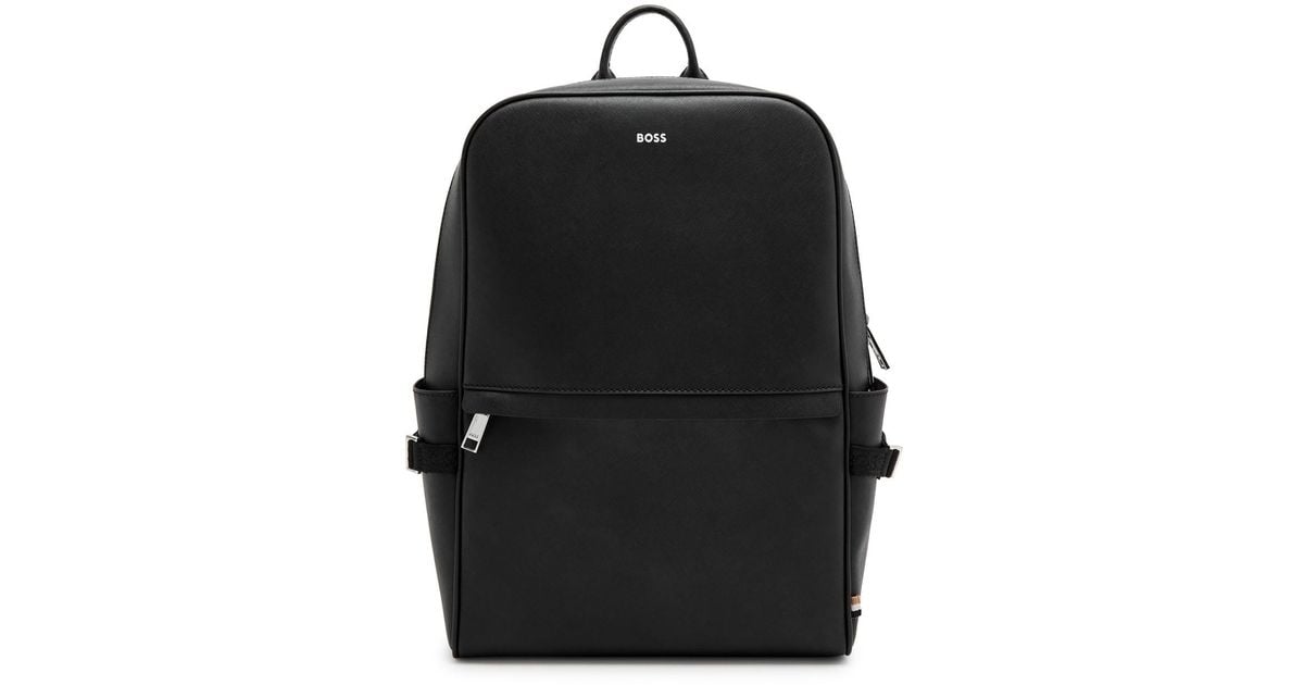 BOSS Zair Saffiano Leather Backpack in Black for Men | Lyst