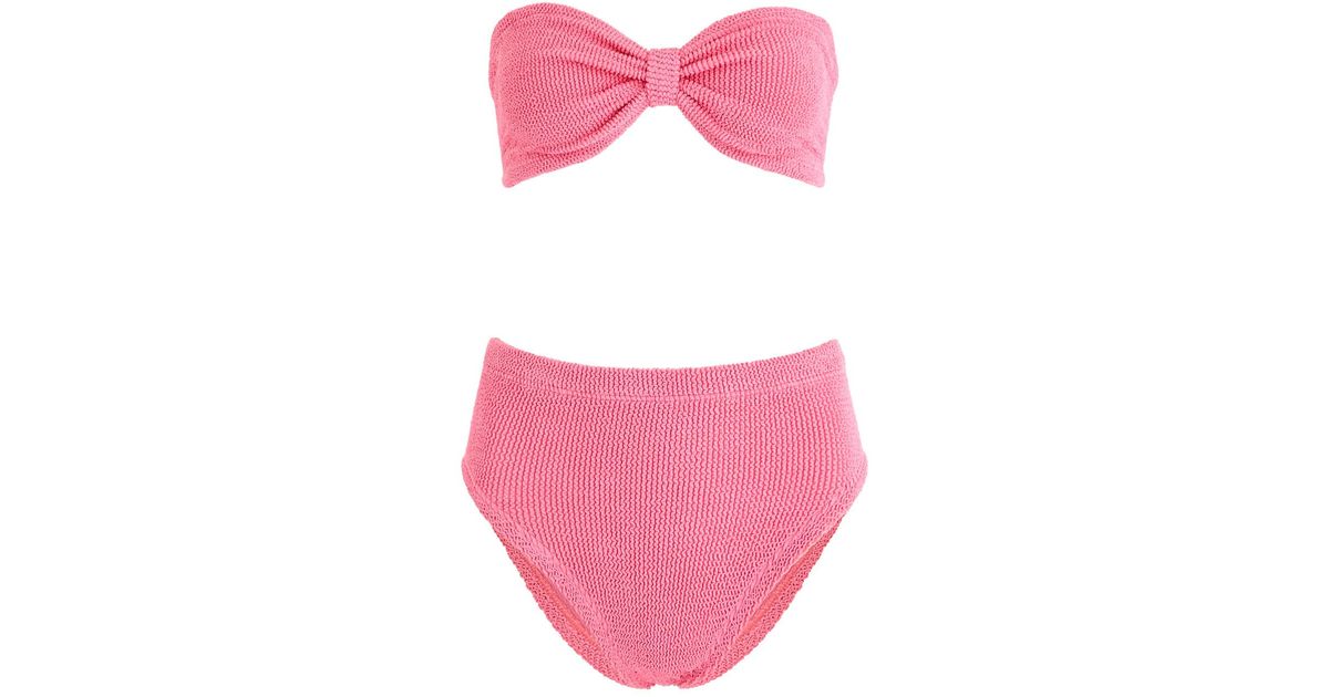 Hunza G Ruby Seersucker Bandeau Bikini in Pink | Lyst