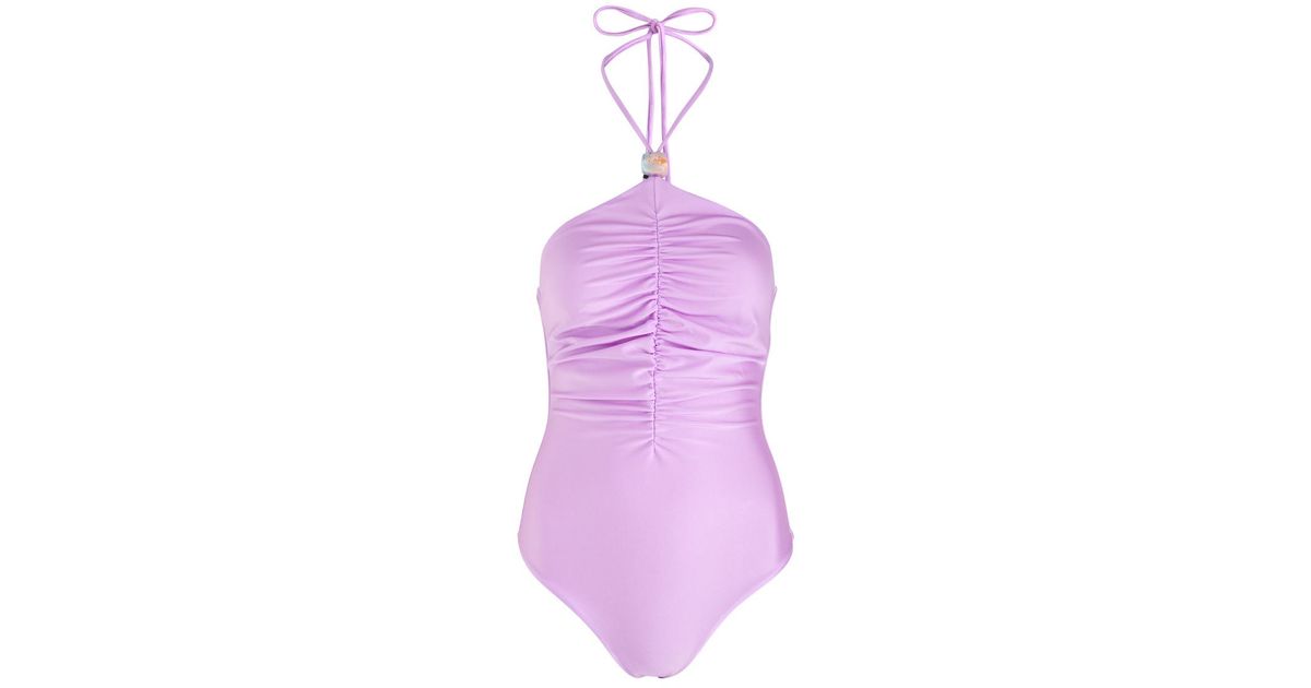 Baobab Anna Ruched Halterneck Swimsuit in Purple | Lyst