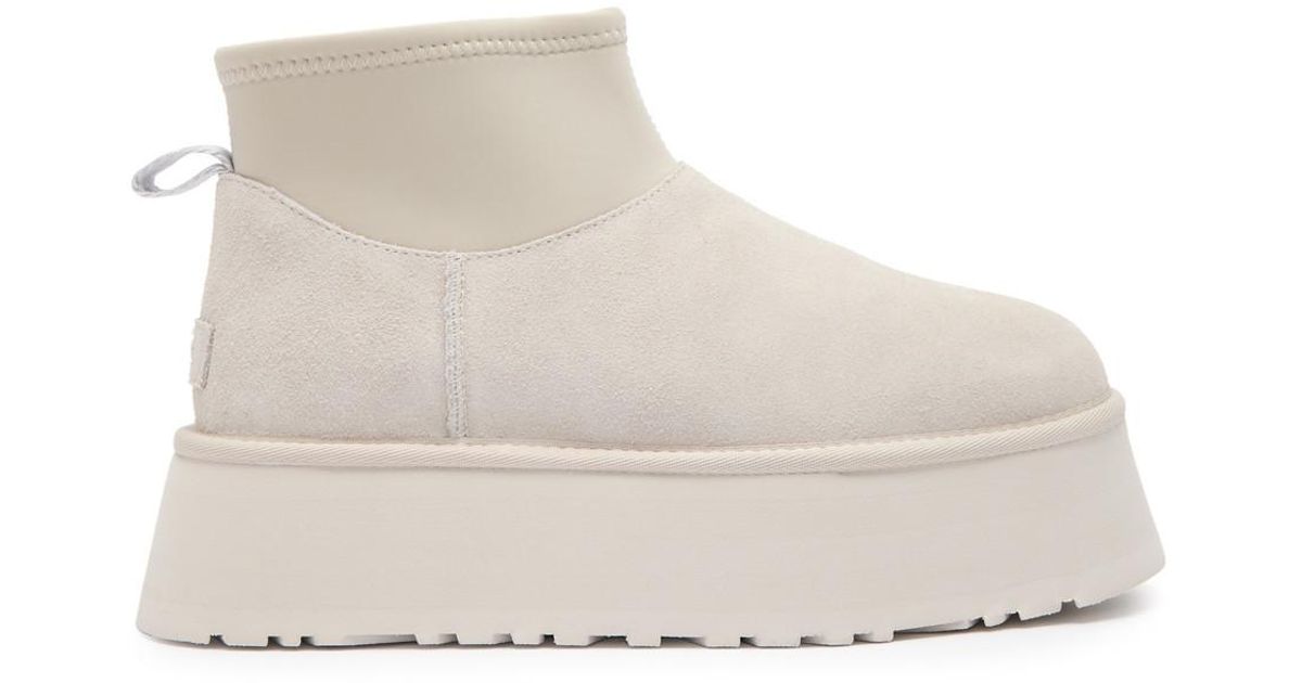 UGG Classic Mini Dipper Puffer Suede Ankle Boots in White | Lyst