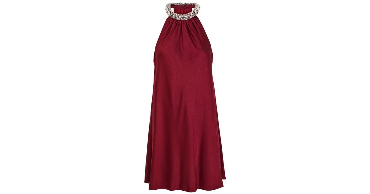 Jonathan Simkhai Hadleigh Embellished Satin Mini Dress in Red | Lyst UK
