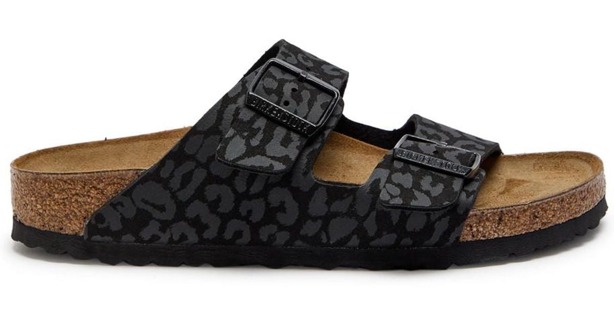 Birkenstock Arizona Leopard Suede Sliders in Black | Lyst UK