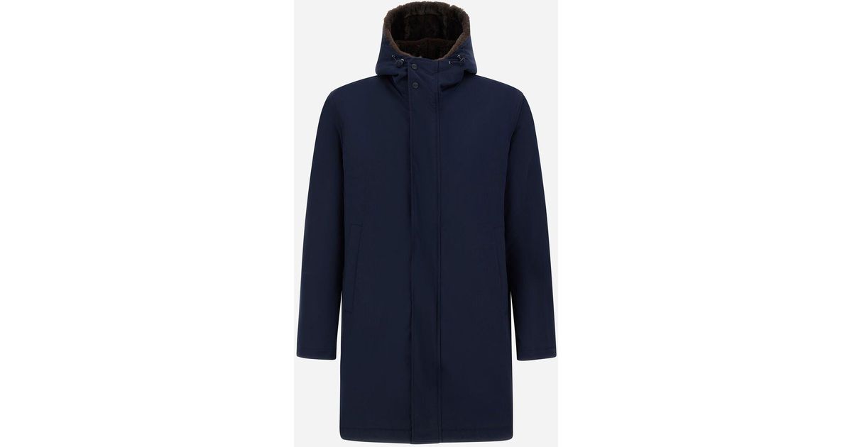Herno Keystone And Light Faux Fur Long Parka in Blue for Men | Lyst UK